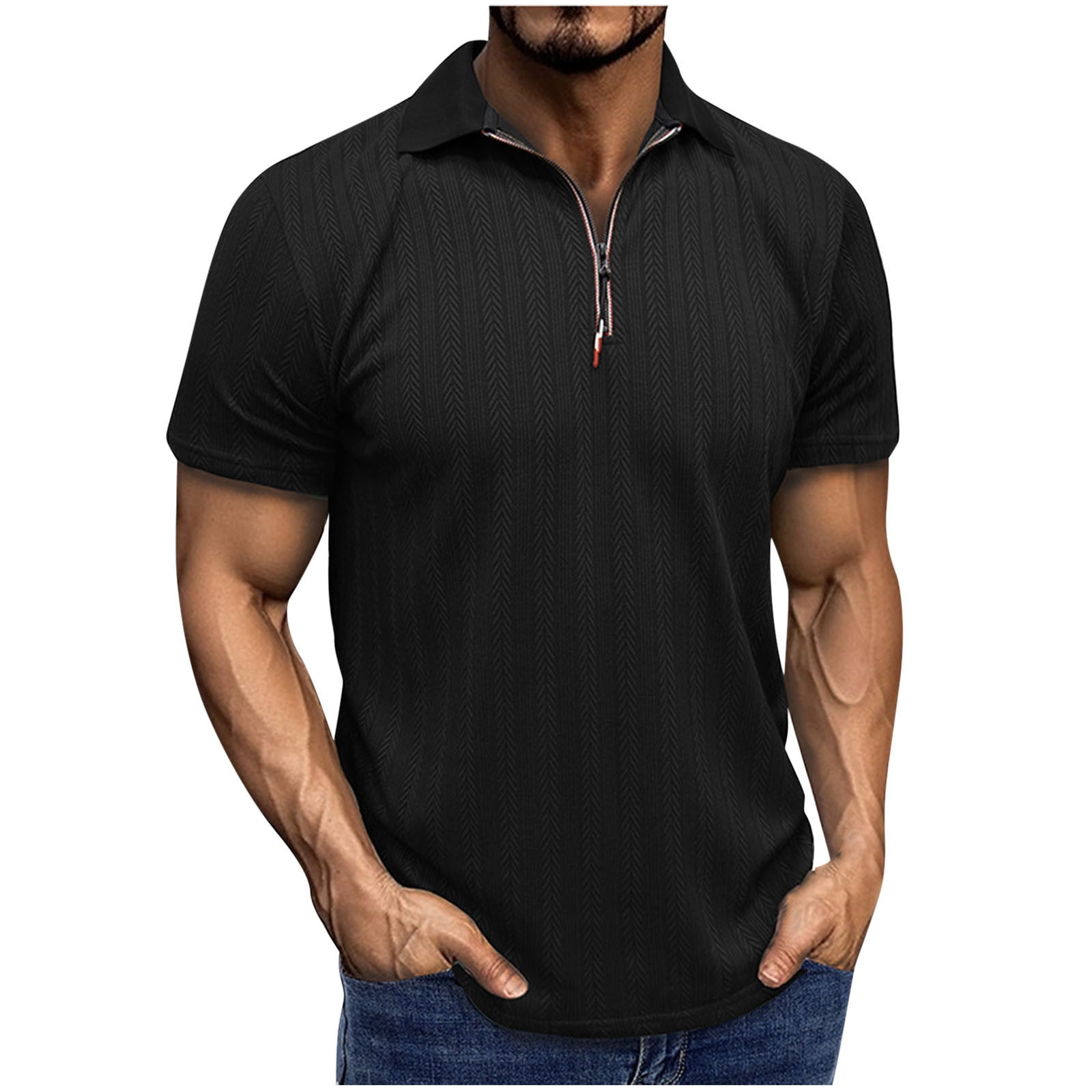 Dagegui Mens Black Quarter Zip Golf Shirts Textured Short Sleeve ...