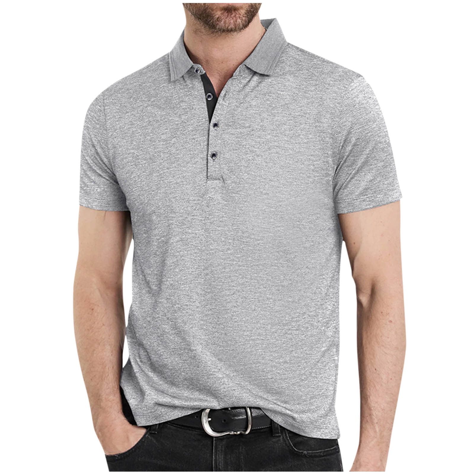 Dagegui Mens Casual Golf Shirts Light Gray Short Sleeve Button Up ...
