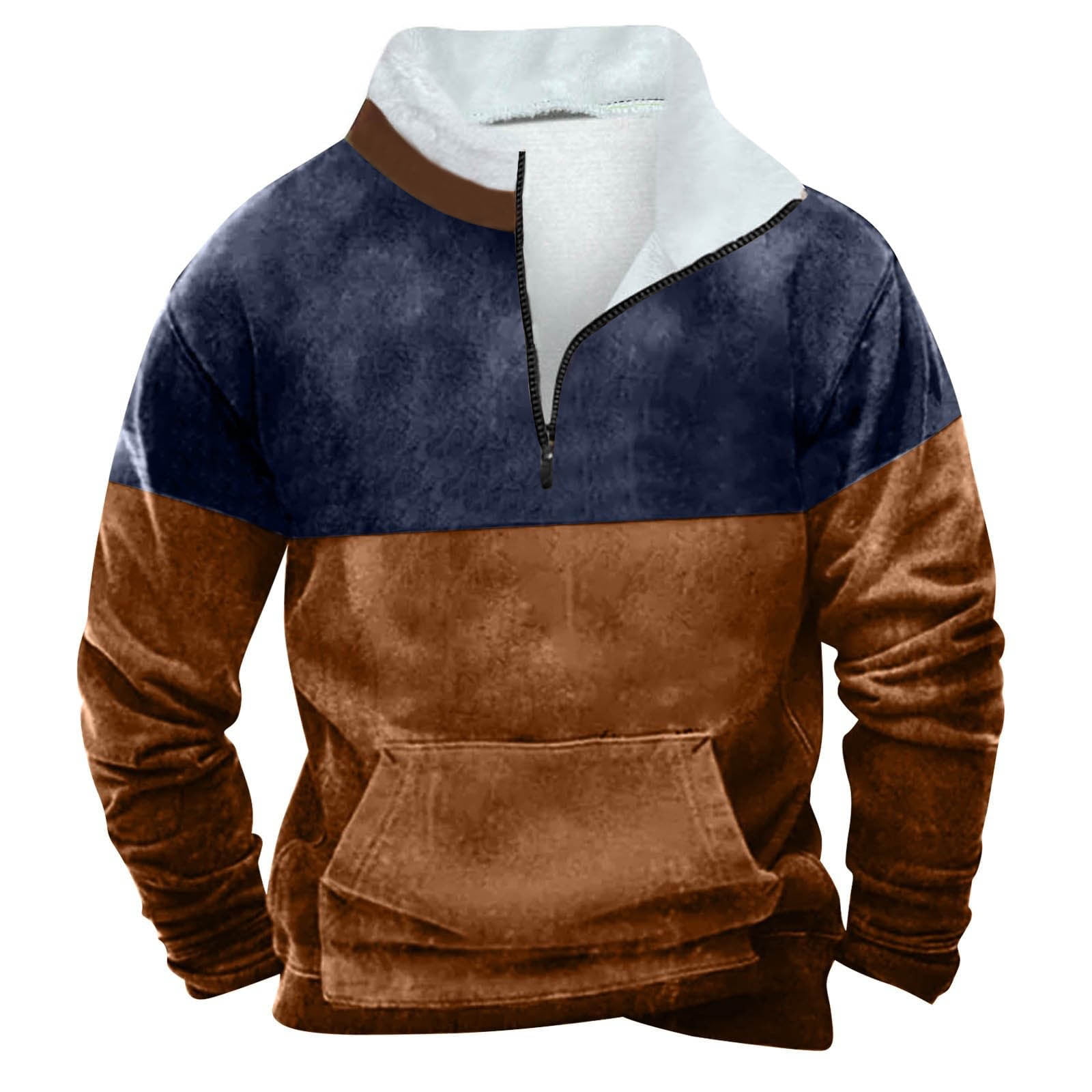 Dagegui Mens Color Block Sweatshirts Thin Fleece Stand Neck Shirts Big ...