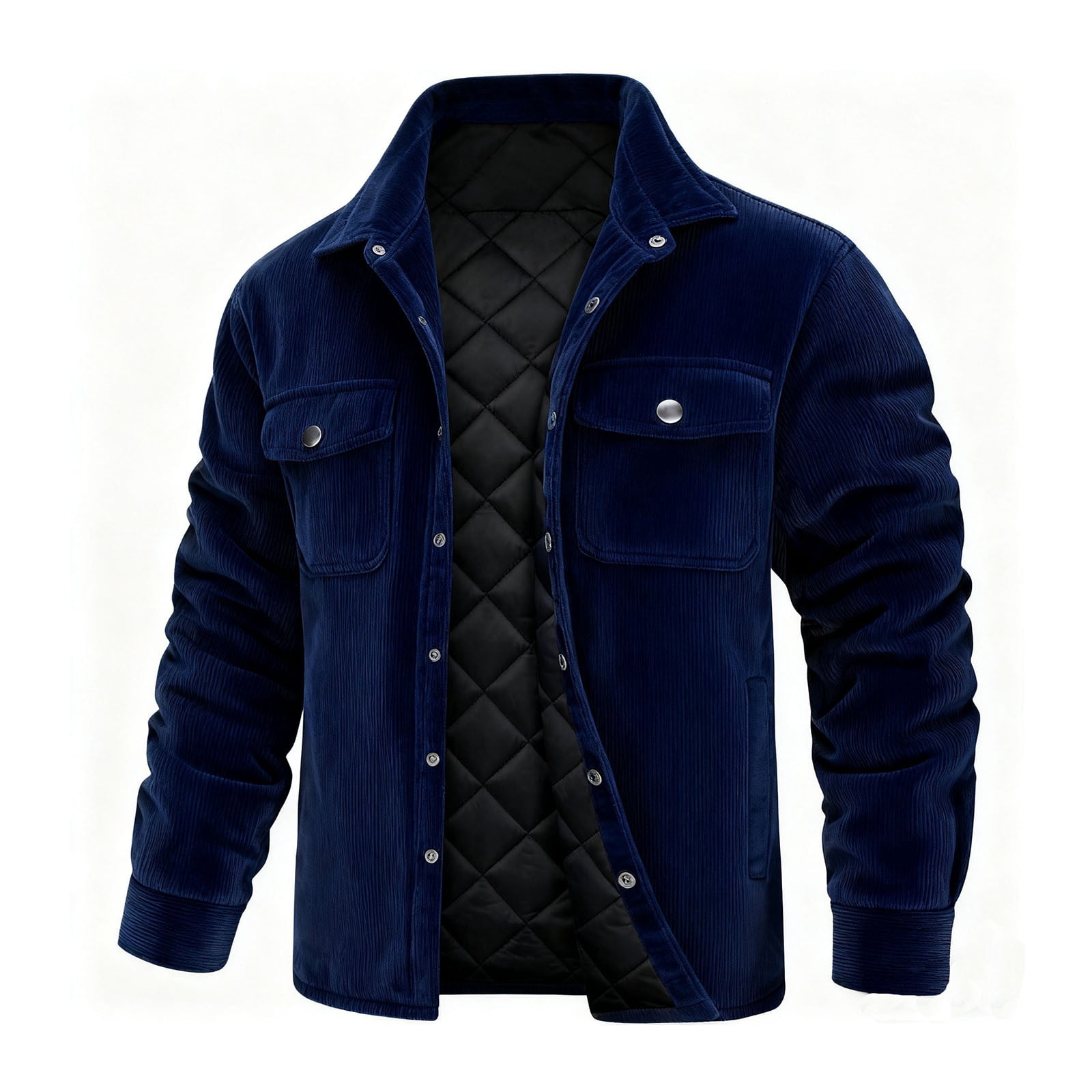 Dagegui Mens Corduroy Jacket Quilted Lined Turndown Collar Snap Button ...