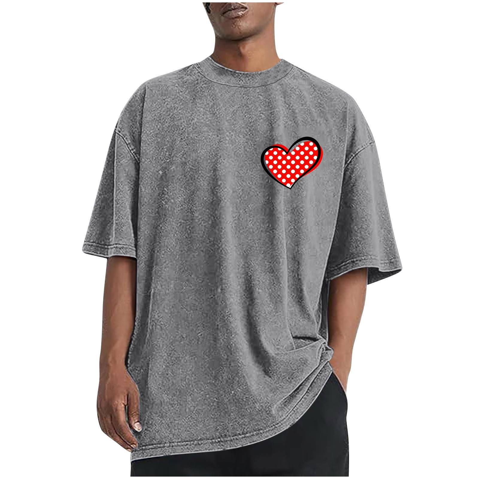 Dagegui Mens Cotton Crew Neck Short Sleeve T-Shirt Heart Graphic Tee ...