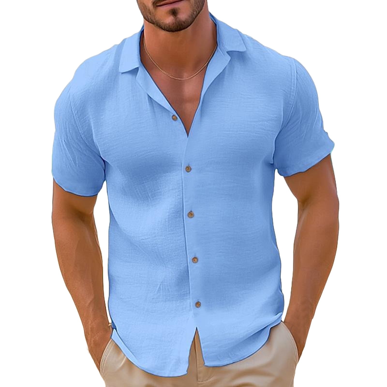 Dagegui Mens Cotton Linen Shirts Summer Short Sleeve T Shirt Solid ...