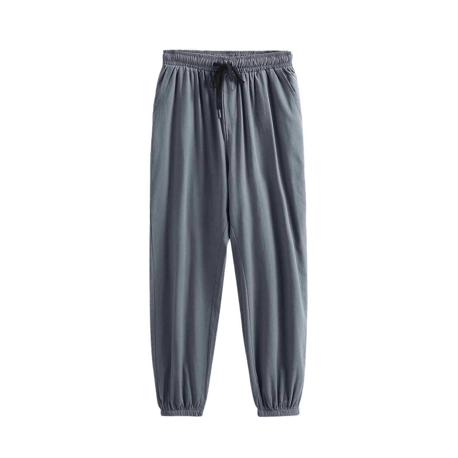 Dagegui Mens Cotton Linen Sweatpants Drawstring Stretchy Waist Joggers ...