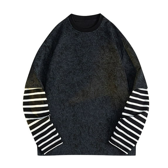 Dagegui Mens Cotton Shirts Fake Two Piece Patchwork Long Sleeve Casual ...