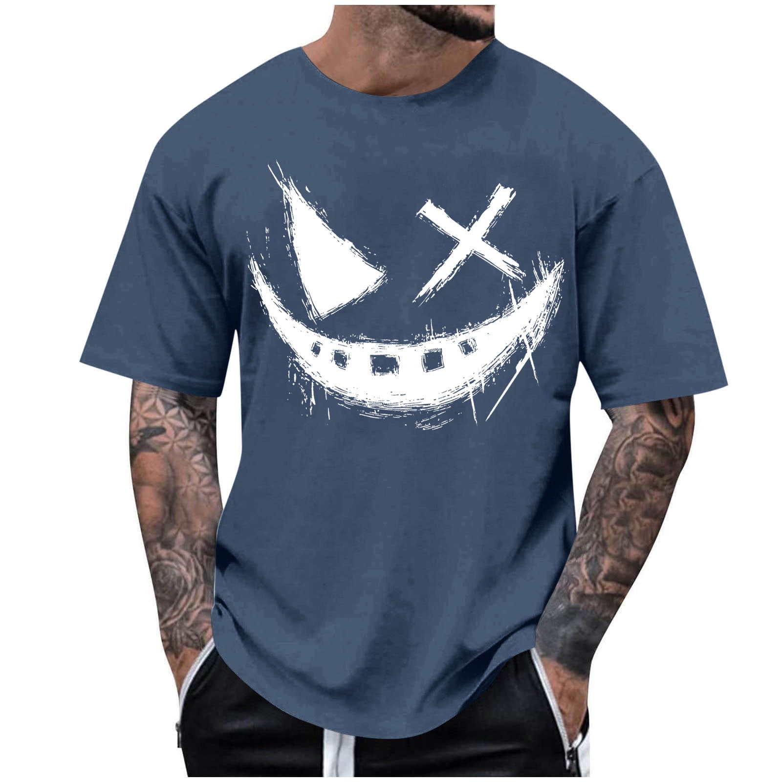 Dagegui Mens Crew Neck Short Sleeve Tops Smile Face Graphic T Shirt Big ...