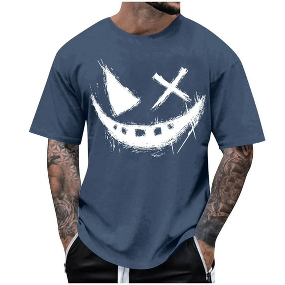 Dagegui Mens Crew Neck Short Sleeve Tops Smile Face Graphic T Shirt Big ...