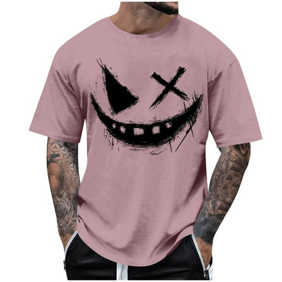 Dagegui Mens Crew Neck Short Sleeve Tops Smile Face Graphic T Shirt Big ...
