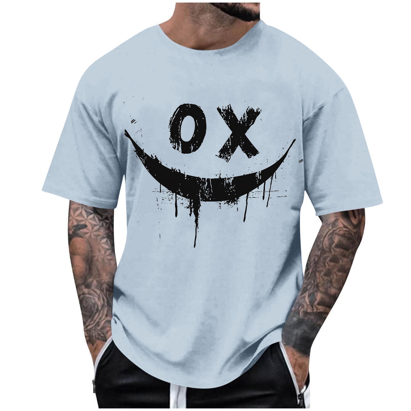 Dagegui Mens Crew Neck Short Sleeve Tops Smile Face Graphic T-Shirt ...