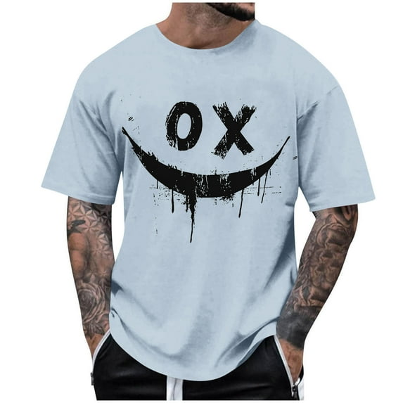 Dagegui Mens Crew Neck Short Sleeve Tops Smile Face Graphic T-Shirt ...