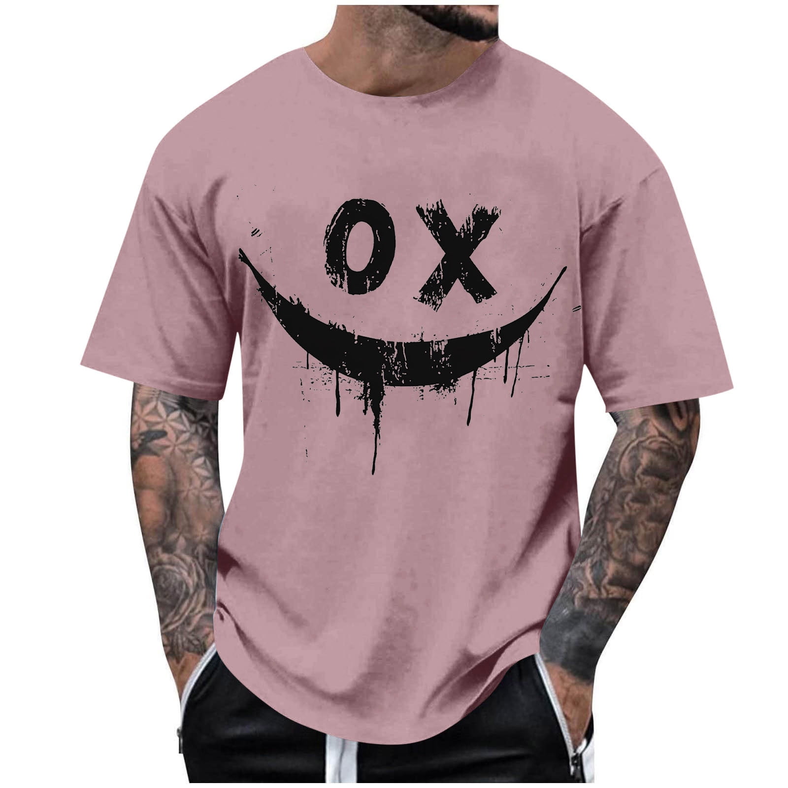 Dagegui Mens Crew Neck Short Sleeve Tops Smile Face Graphic T-Shirt ...