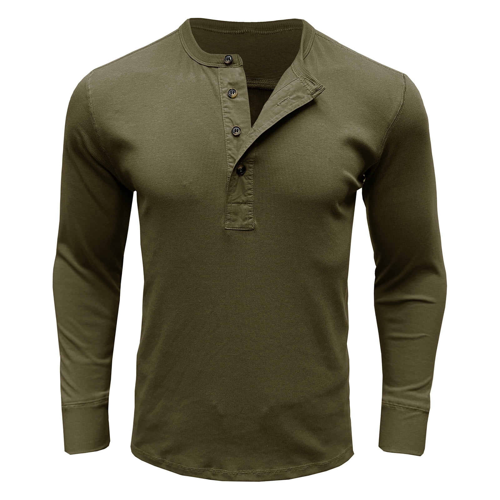 Dagegui Mens Crewneck Buttons Shirts Casual Long Sleeve Henley Tops Solid Color Basic Pullover ...