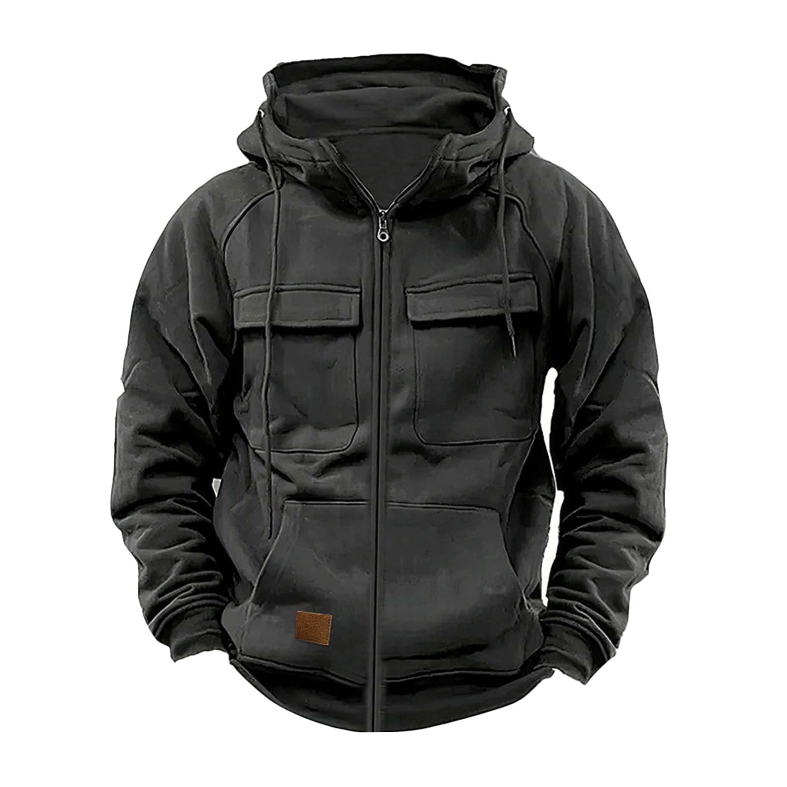 Dagegui Mens Full Zip Up Hoodies Multi Pockets Long Sleeve Hooded ...