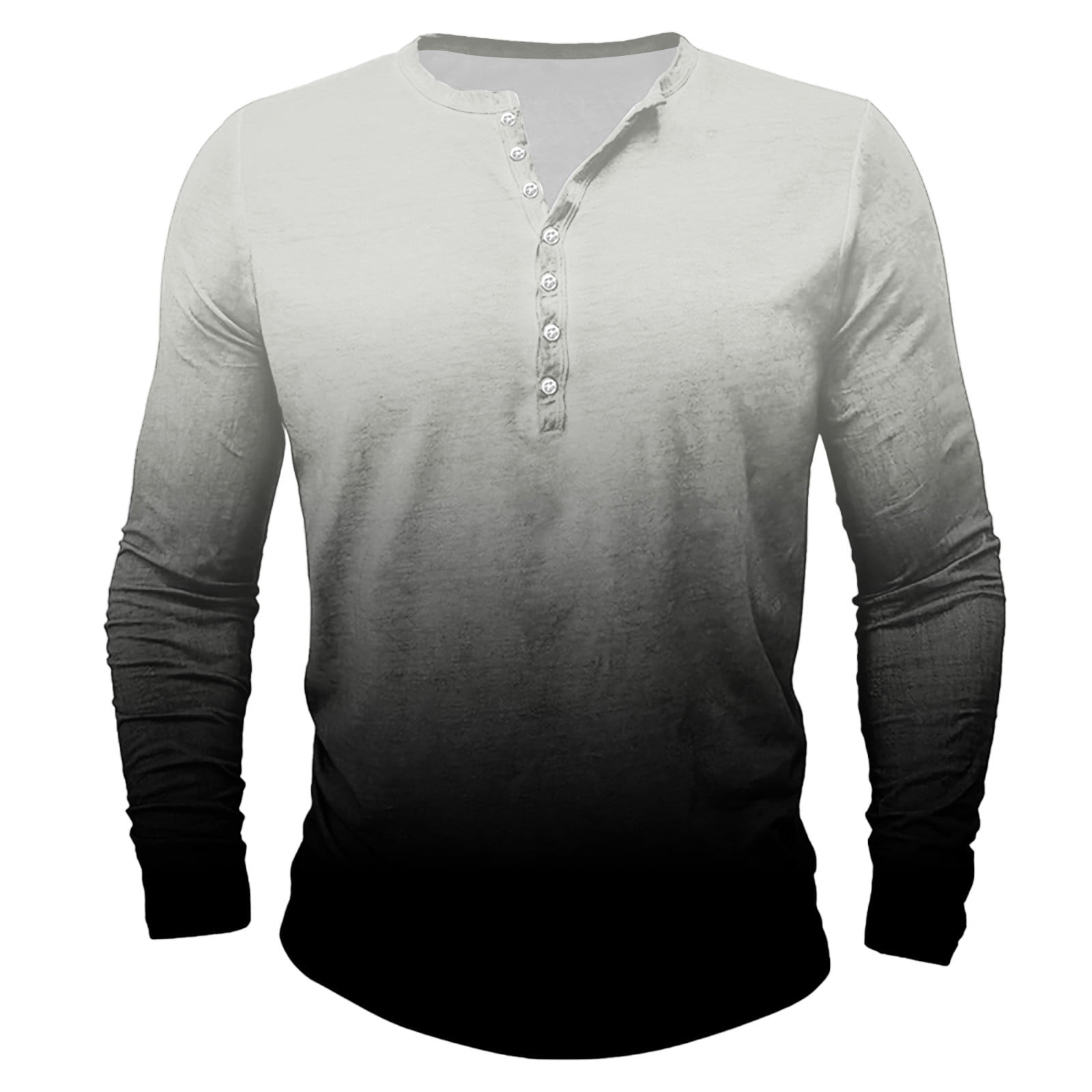 Dagegui Mens Gradient Color Shirts Fashion Crew Neck Button Long Sleeve ...
