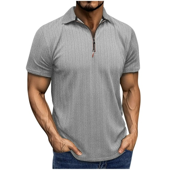 Dagegui Mens Gray Quarter Zip Golf Shirts Textured Short Sleeve ...
