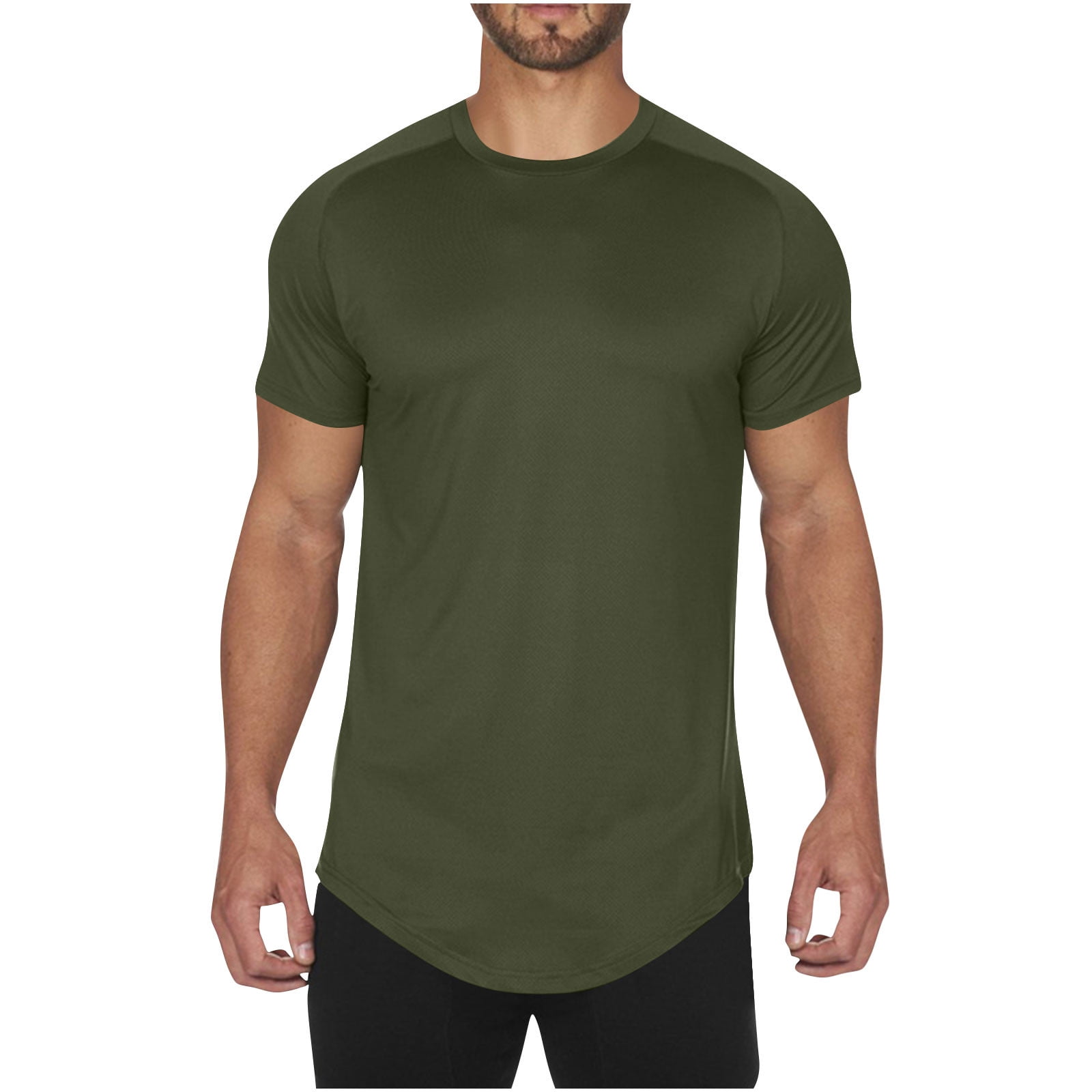 Dagegui Mens Gym Workout T-Shirt Mesh Slim Fit Short Sleeve Army Green ...