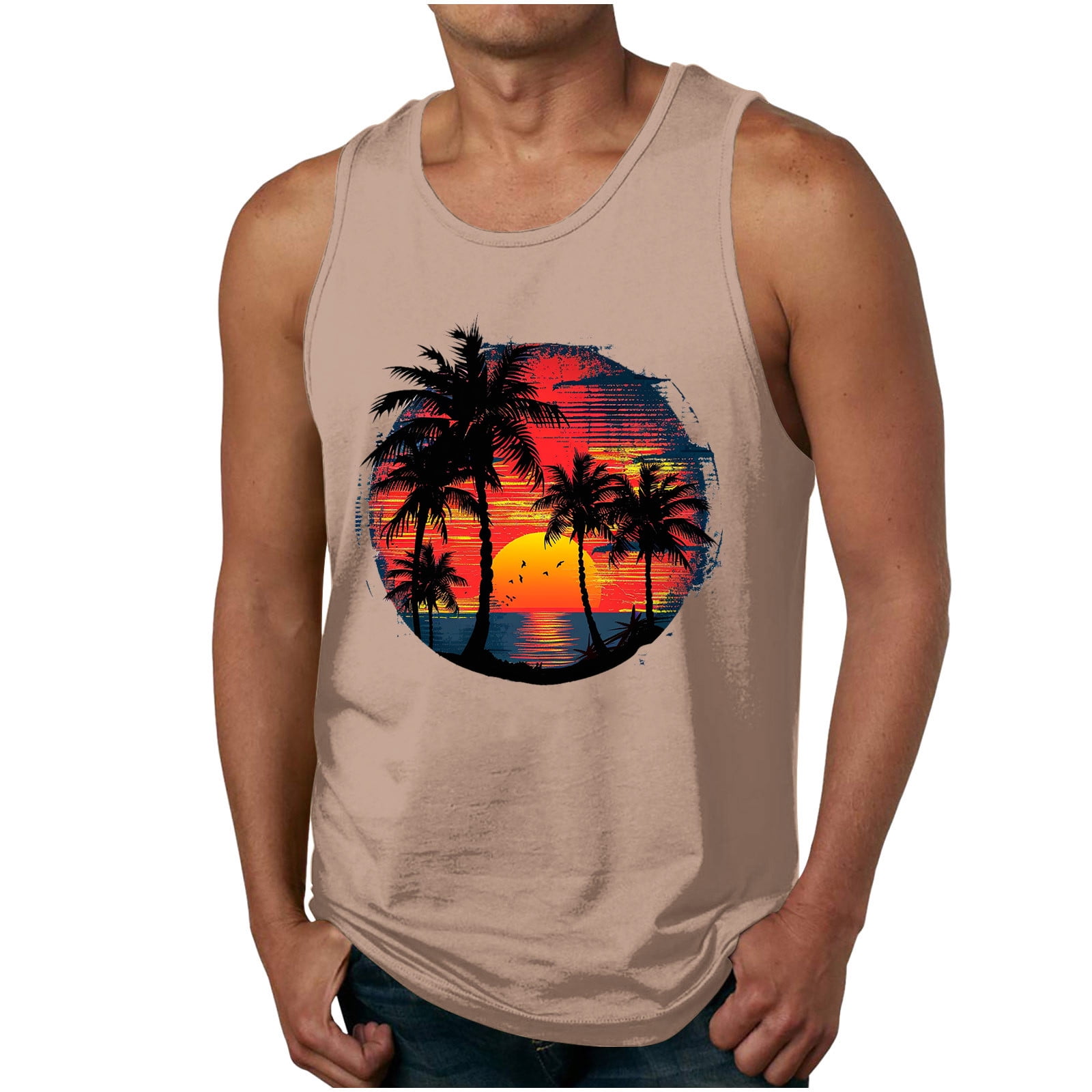 Dagegui Mens Hawaiian Tank Tops Summer Beach Sleeveless Vacation Shirts ...