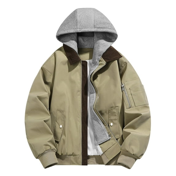 Dagegui Mens Hooded Jacket Fall Winter Fake Two-Piece Coat Patchwork ...