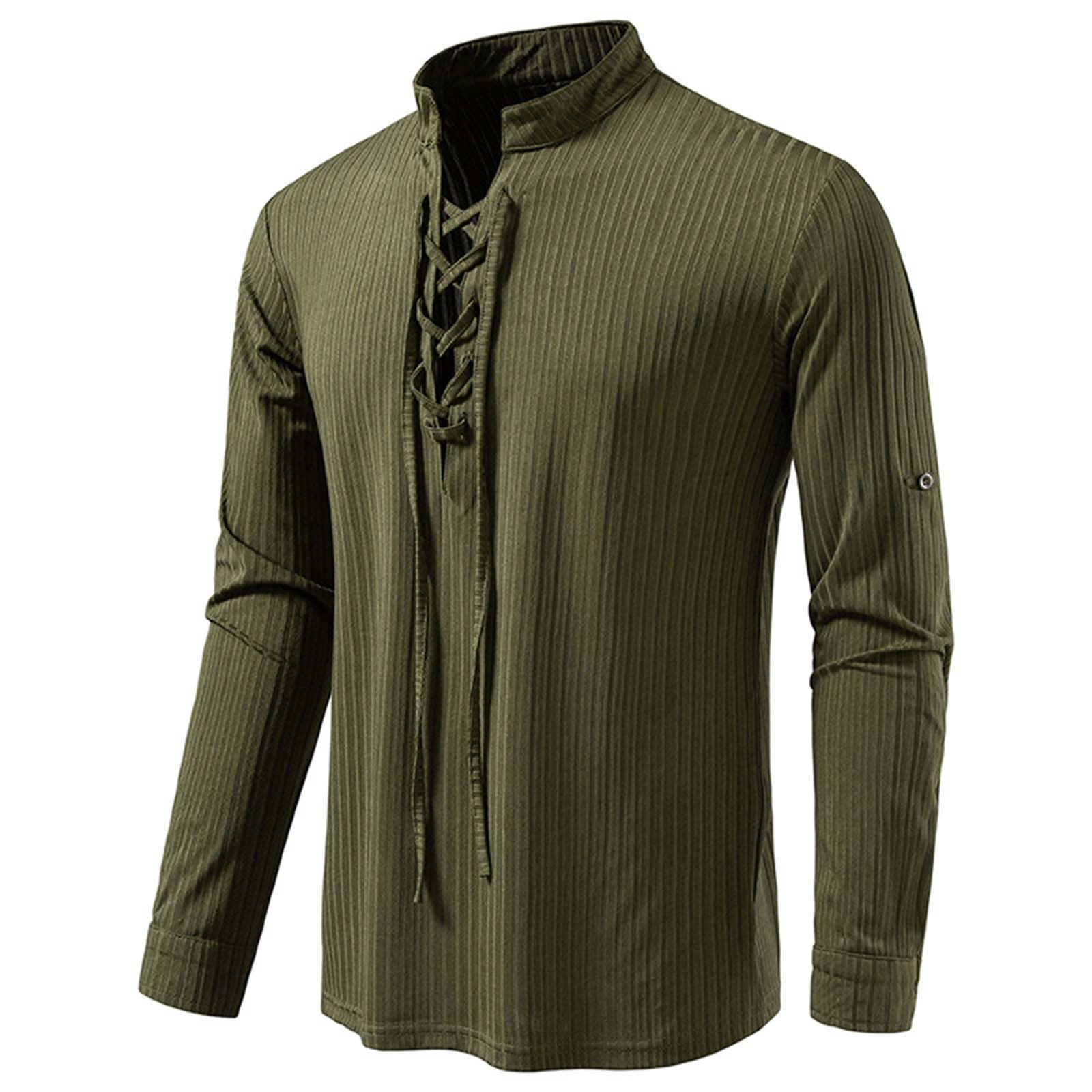 Dagegui Mens Lace Up Shirts Mock Neck Long Sleeve Ribbed T-Shirts Solid ...