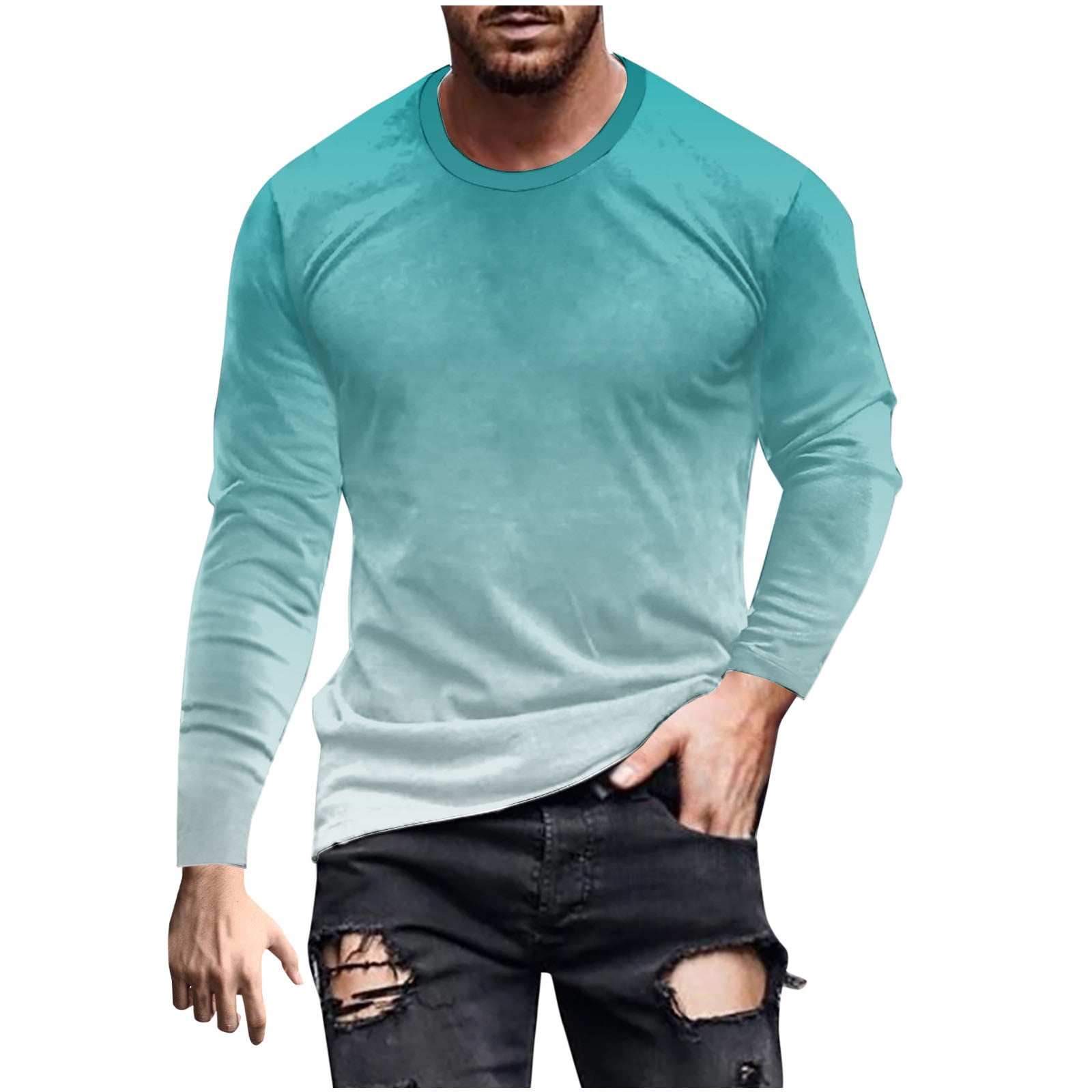 Dagegui Mens Long Sleeve Shirts Casual Gradient Color Loose Pullover ...