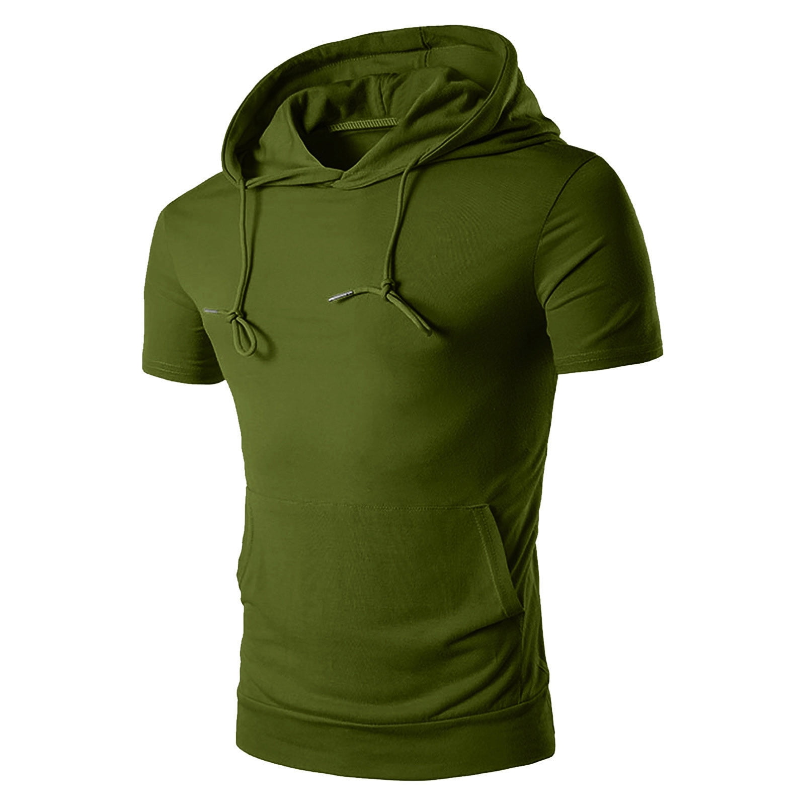 Dagegui Mens Short Sleeve Hooded Tshirts Soild color Drawstring Hoodie ...