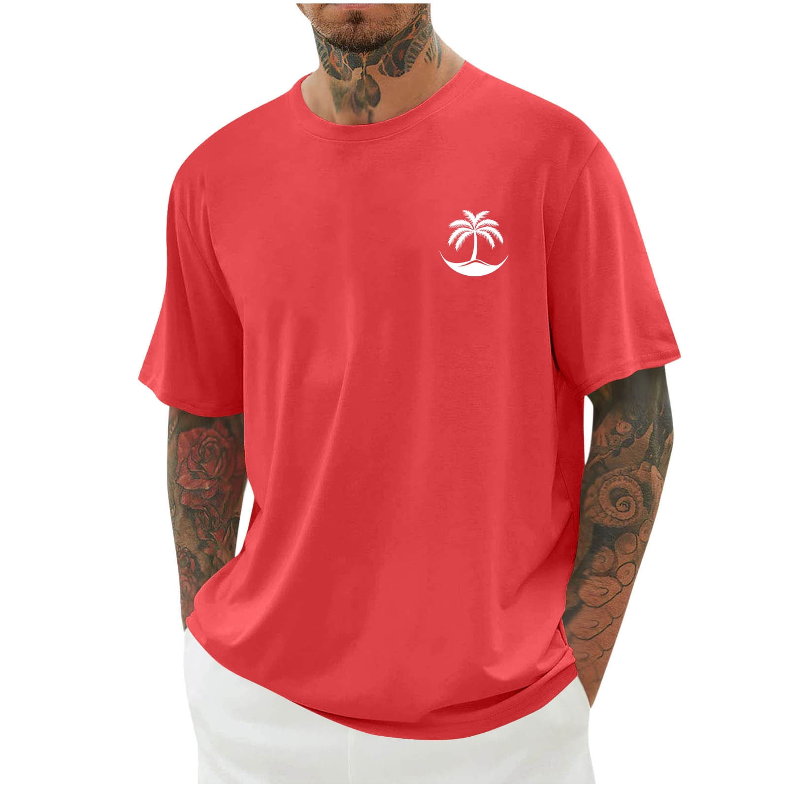 Dagegui Mens Short Sleeve Tops Palm Tree Graphic T-Shirts Casual Loose ...