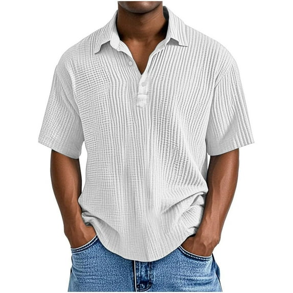 Dagegui Mens Textured Short Sleeve T-Shirt Summer Solid Color Golf ...