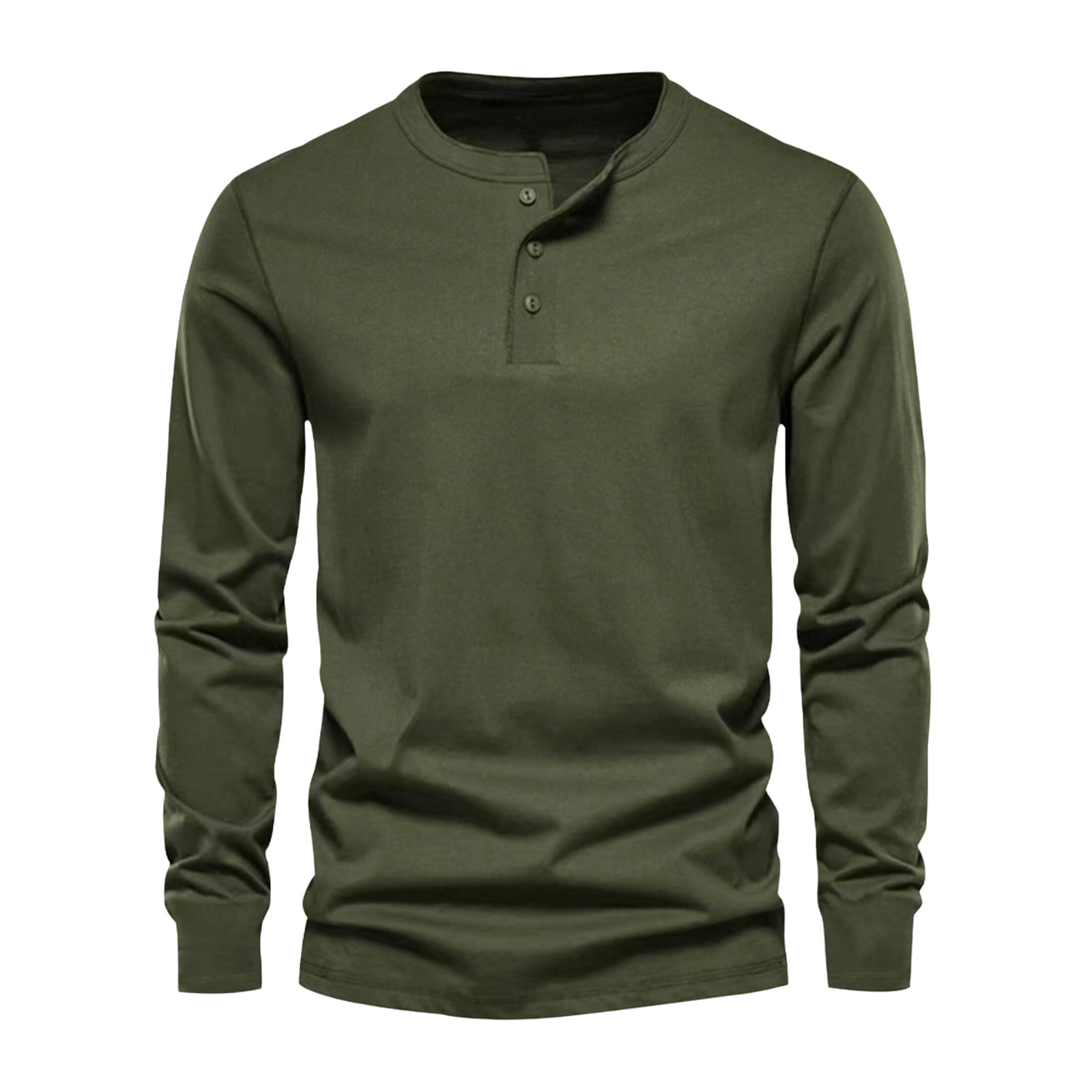 Dagegui Mens Work Henley Shirts Solid Crew Neck Tee Long Sleeve Buttons Pullover Fall Tops Army ...
