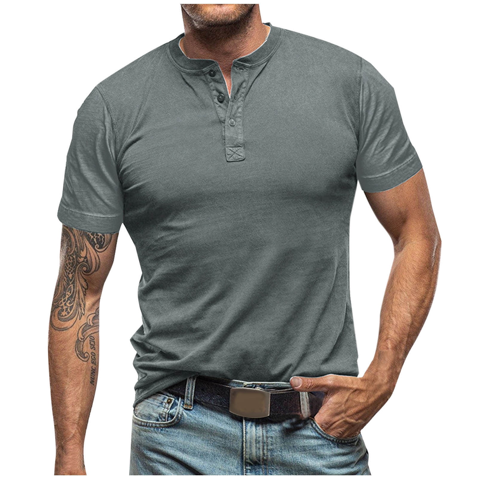 Dagegui Muscle Shirts for Men Cotton Slim Fit Athletic Henley T-Shirt ...