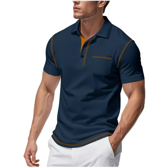 Dagegui Navy T-Shirts for Men Summer Short Sleeve Shirt Collared Button ...