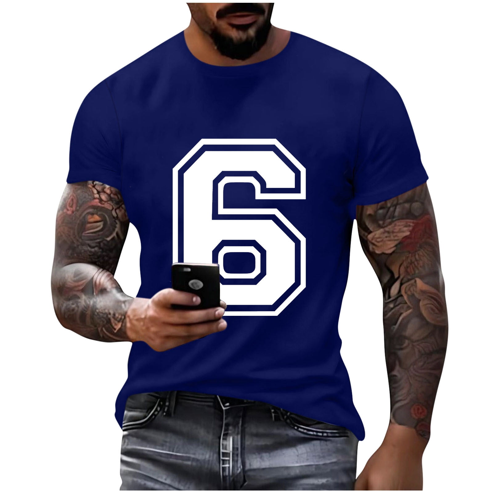 Dagegui Number 6 T-Shirt for Men Summer Crew Neck Short Sleeve Tops ...
