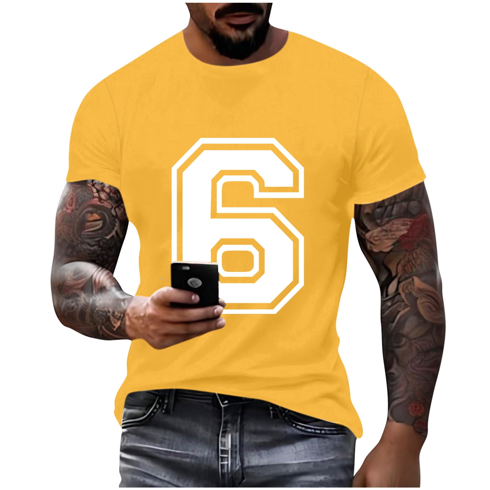 Dagegui Number 6 T-Shirt for Men Summer Crew Neck Short Sleeve Tops ...