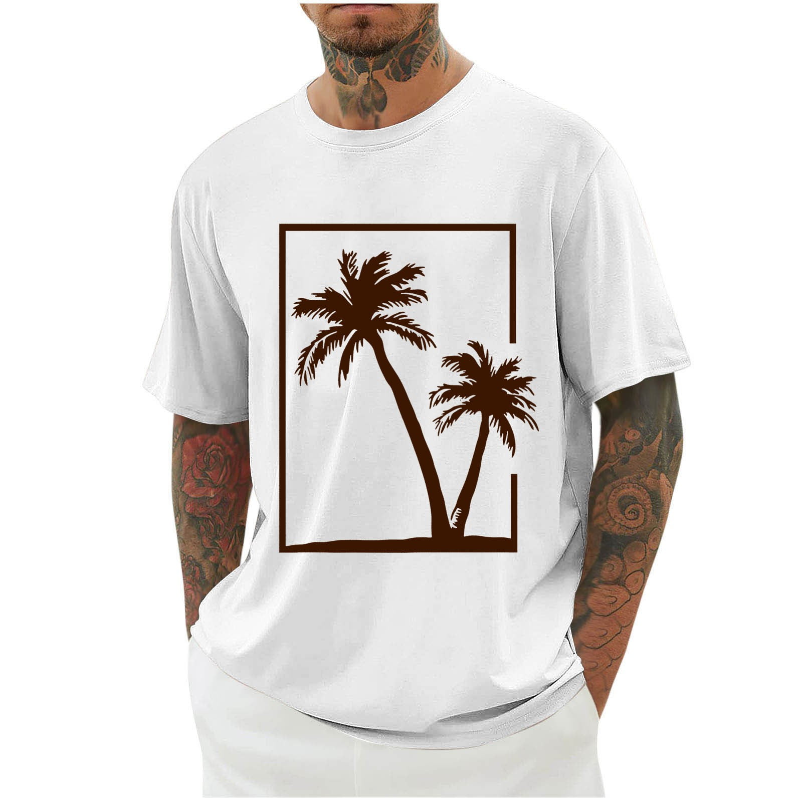 Dagegui Palm Tree Graphic T-Shirt for Men Crewneck Short Sleeve Shirts ...