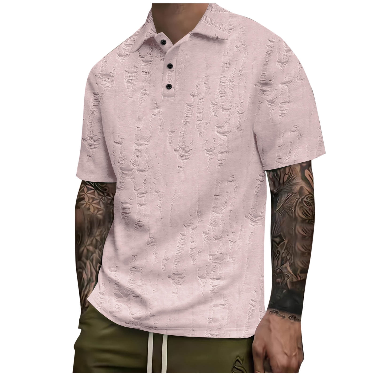 Dagegui Pink Distressed Shirts for Men Ripped Holes T Shirts Short ...