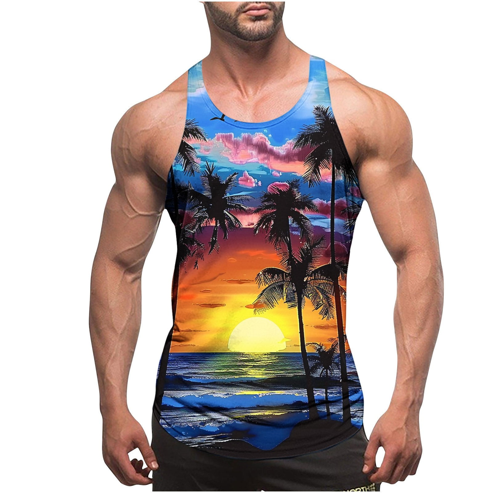 Dagegui Plus Size Hawaiian Muscle Tee for Men Tropical Print Sleeveless ...