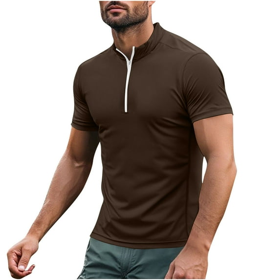 Dagegui Quarter Zip T-Shirt for Men Coffee Short Sleeve Gym Workout Tee ...