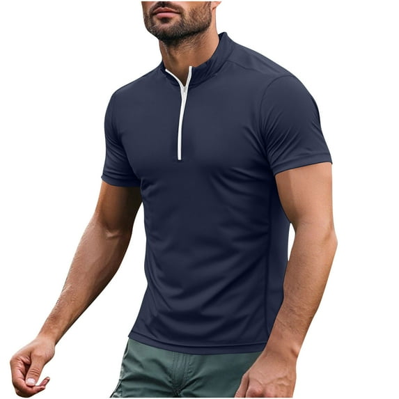 Dagegui Quarter Zip T-Shirt for Men Navy Short Sleeve Gym Workout Tee ...