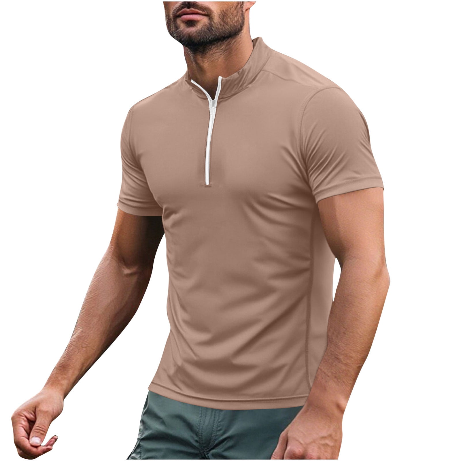 Dagegui Quarter Zip T-Shirt for Men Rose Gold Short Sleeve Gym Workout ...