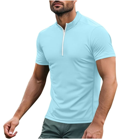 Dagegui Quarter Zip T-Shirt for Men Sky Blue Short Sleeve Gym Workout ...