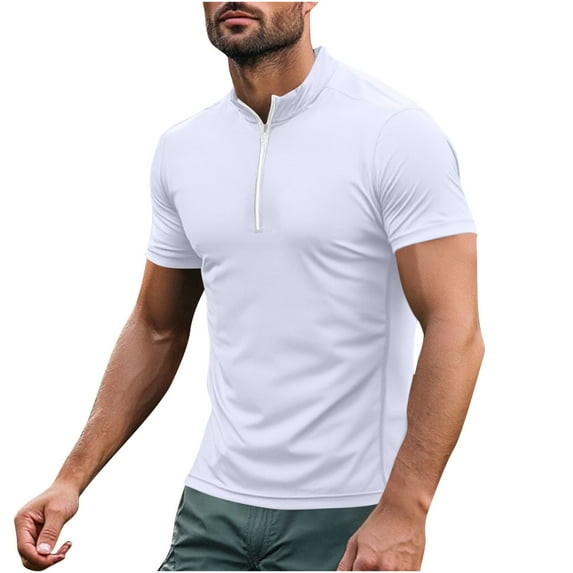 Dagegui Quarter Zip T-Shirt for Men White Short Sleeve Gym Workout Tee ...