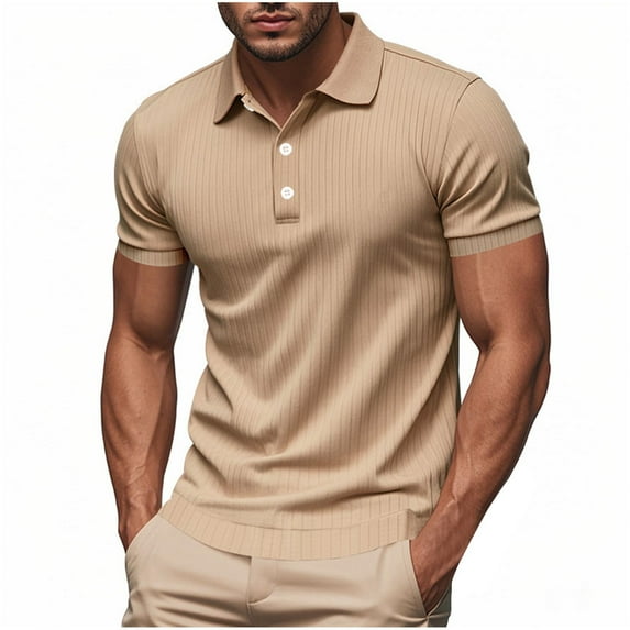 Dagegui Ribbed T-Shirt for Men Khaki Short Sleeve Golf Shirts Stylish ...