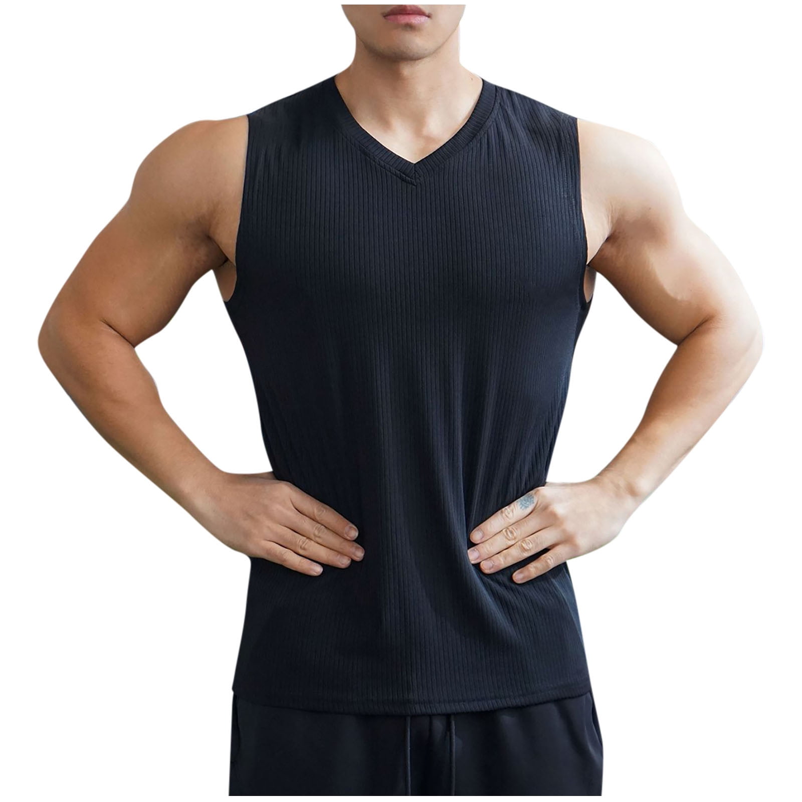 Dagegui Sleeveless Tank Tops for Men Knit Ribbed V-Neck Athletic Tanks ...