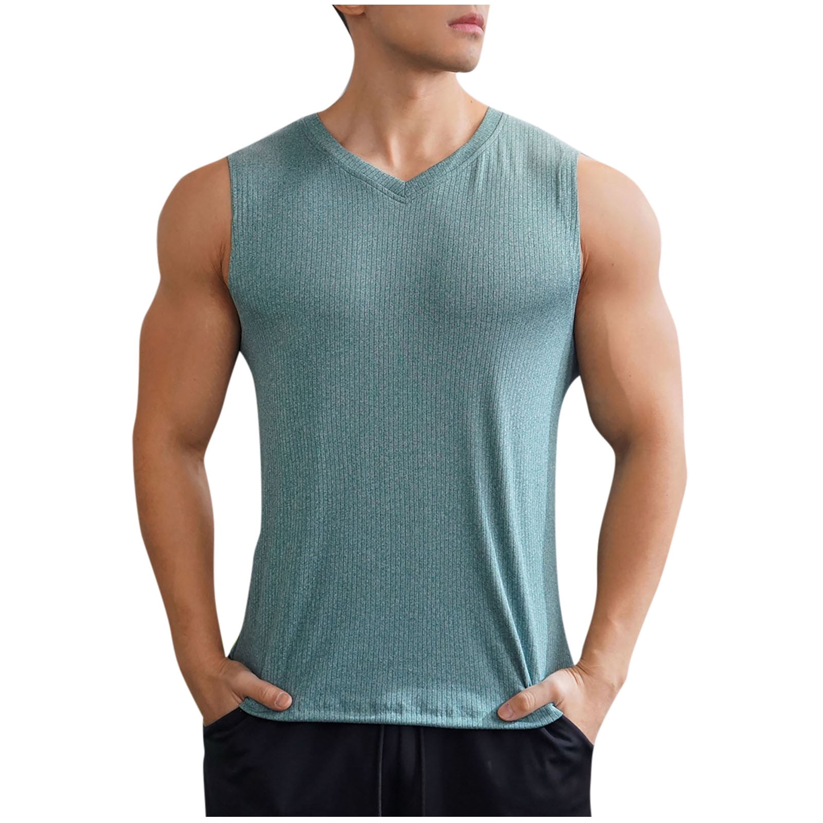 Dagegui Sleeveless Tank Tops for Men Knit Ribbed V-Neck Athletic Tanks ...