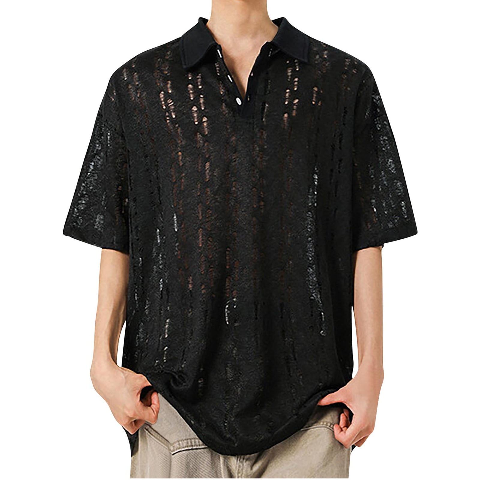 Dagegui Summer Black T Shirts for Men Hollow Out Short Sleeve Tees ...