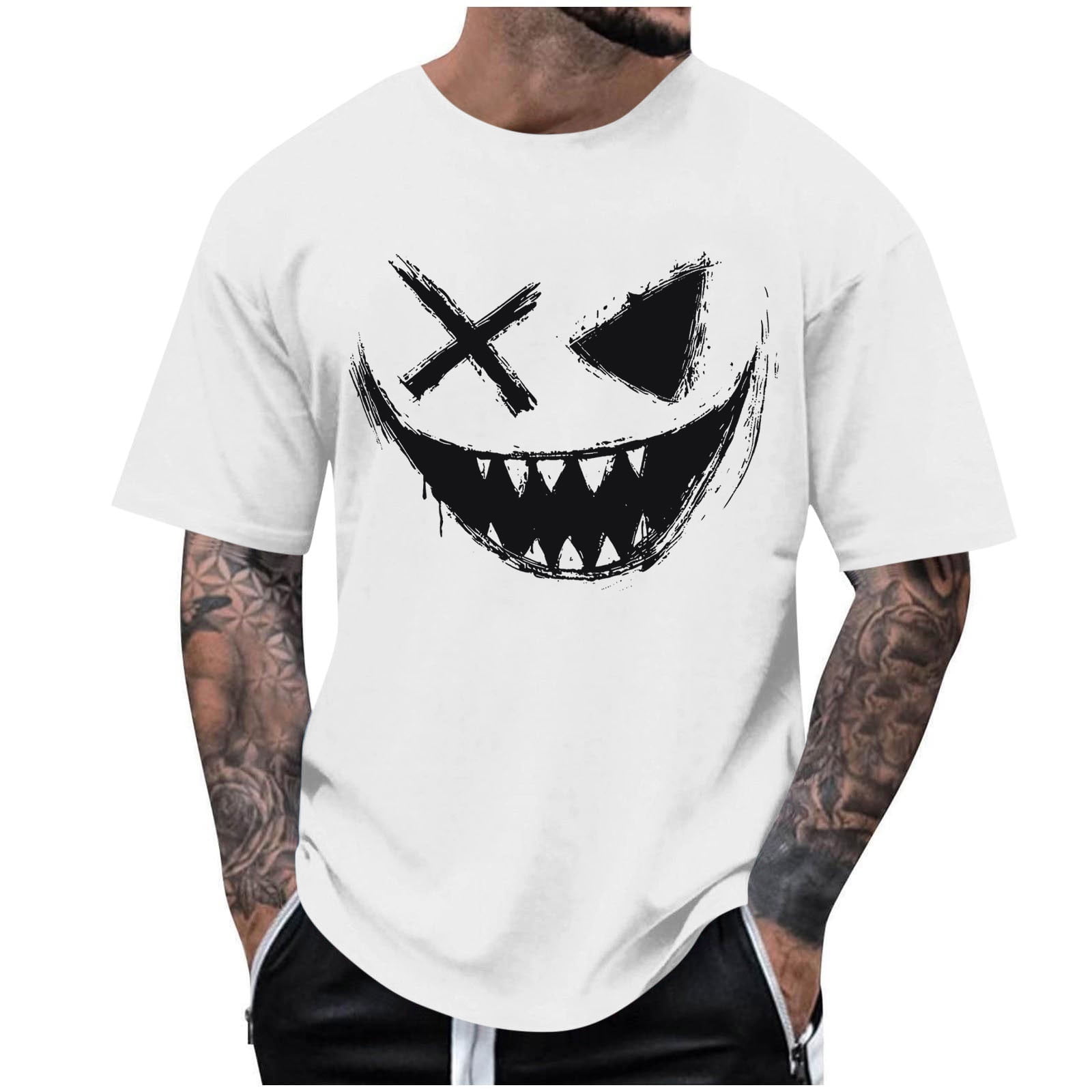 Dagegui Summer Crew Neck Short Sleeve Tops for Men Smile Face Graphic T ...
