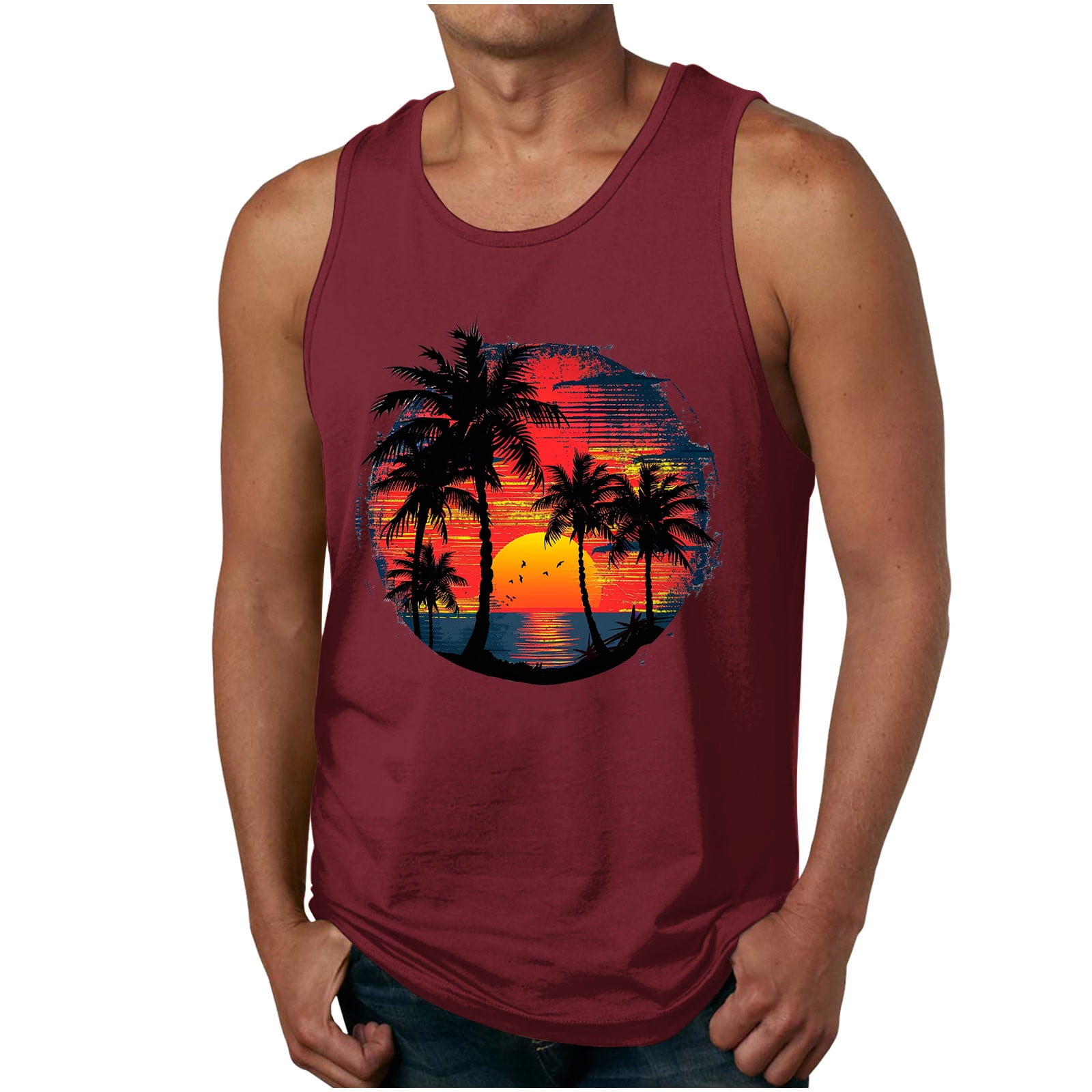 Dagegui Under $10 Mens Hawaiian Tank Tops Summer Beach Sleeveless ...