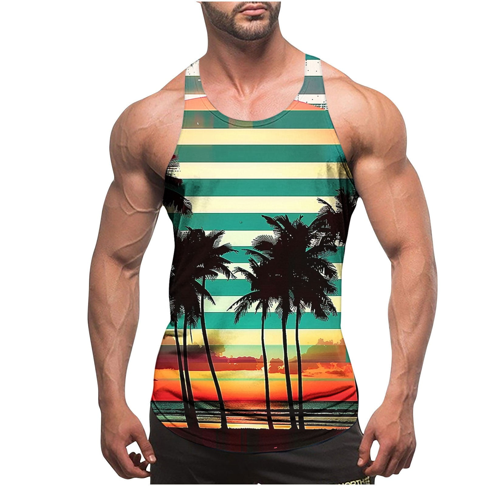 Dagegui Under $10 Plus Size Hawaiian Muscle Tee for Men Tropical Print ...
