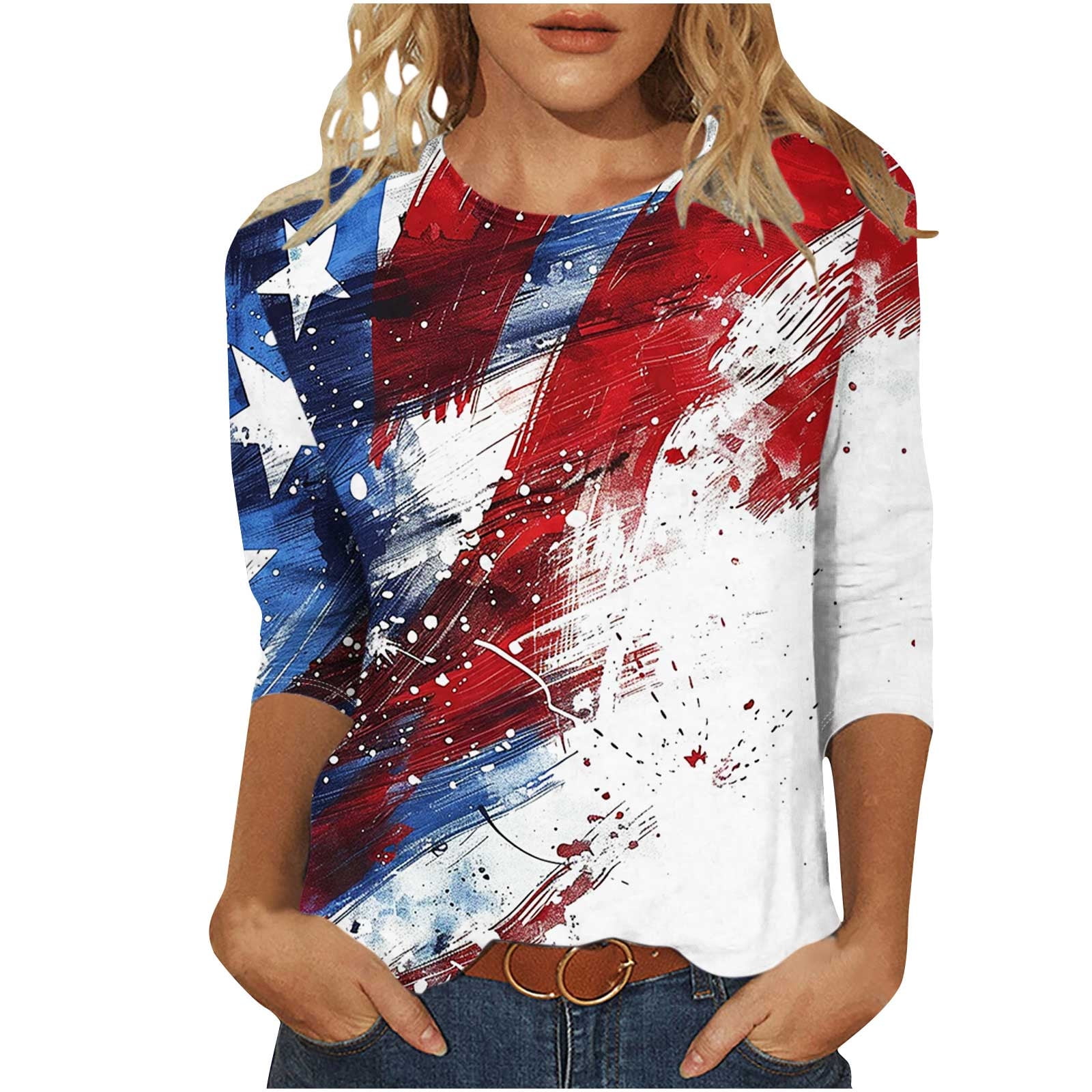 Dagegui Under 15 Women Independence Day 3/4 Sleeve Tops Plus Size 4th ...