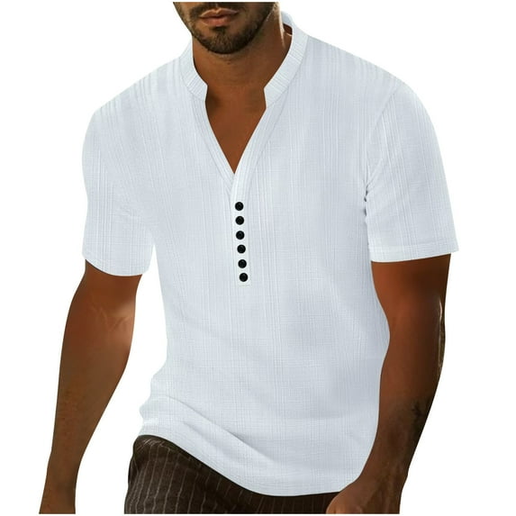 Dagegui White Short Sleeve V-Neck Shirts for Men Lightweight Summer ...