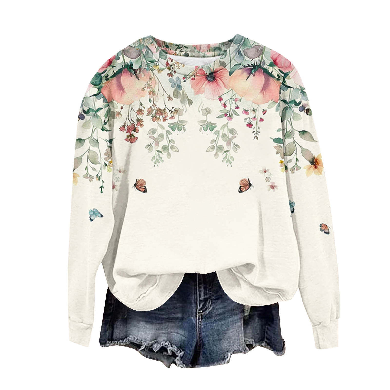Dagegui Women's Floral Print Sweatshirts Fashion Long Sleeve Crewneck ...