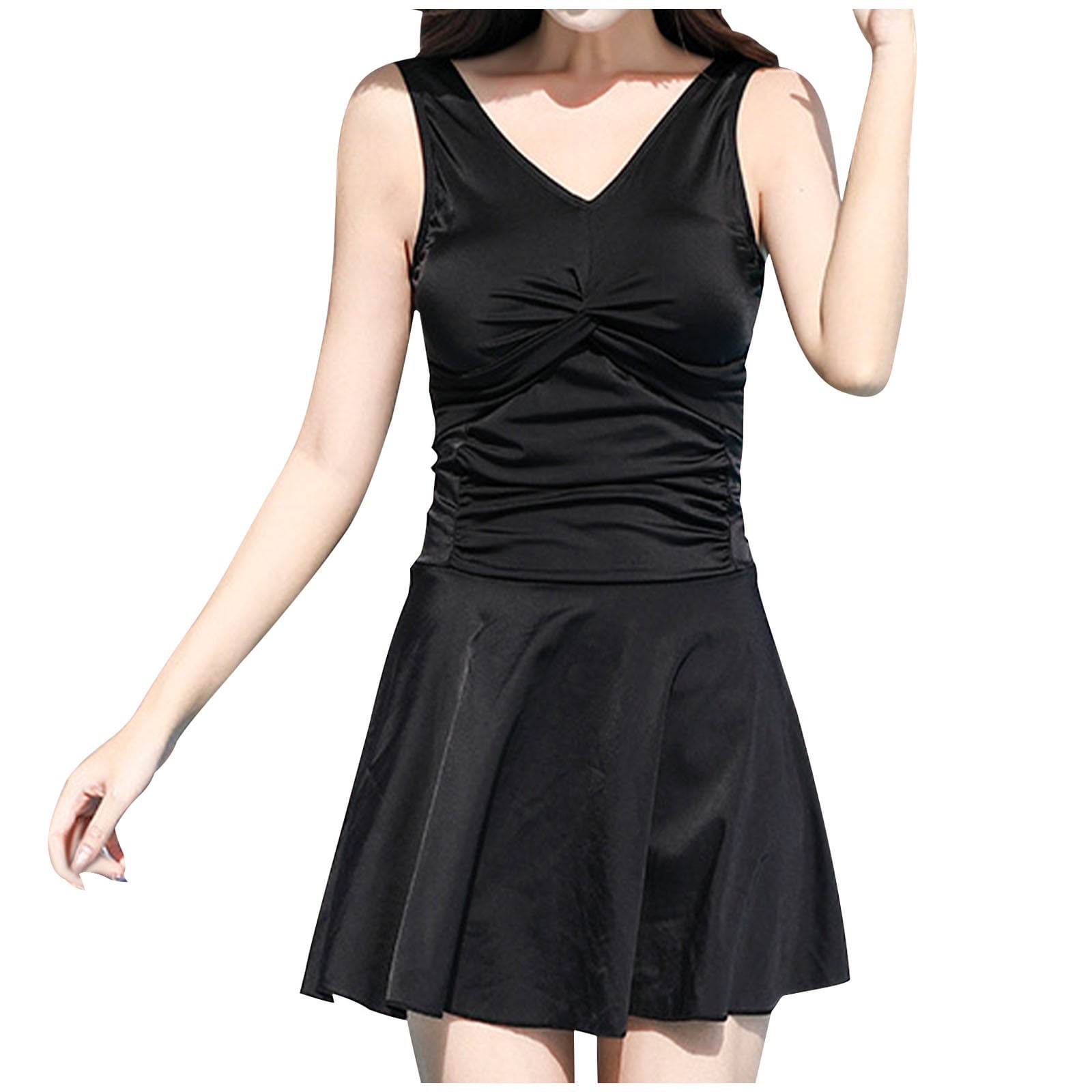 Dagegui Women's Swimdress Solid Color V Neck Sleeveless Swim Dress ...